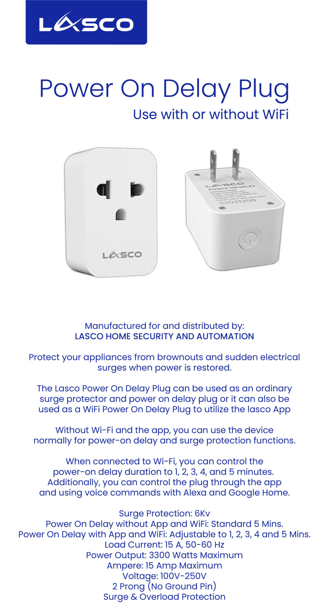 Lasco WiFi Power On Delay Plug - Lasco